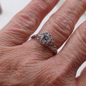 Vintage Sterling Silver LIND Filigree Cubic Zirconia Solitaire Ring ...