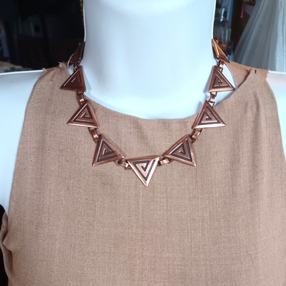 Solid Copper Geometric Southwest Panel Collar Necklace - Gem