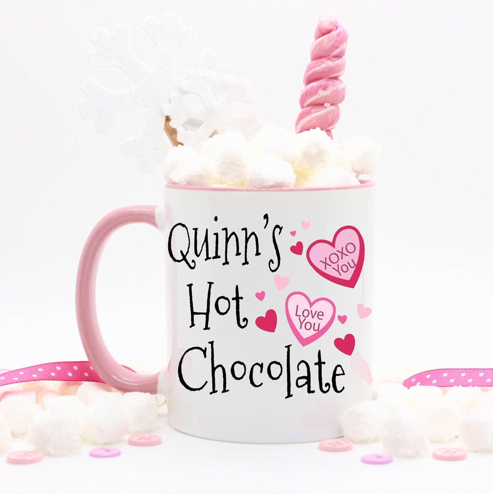 Personalized Candy Hearts Valentines Hot Chocolate Mug for | Etsy