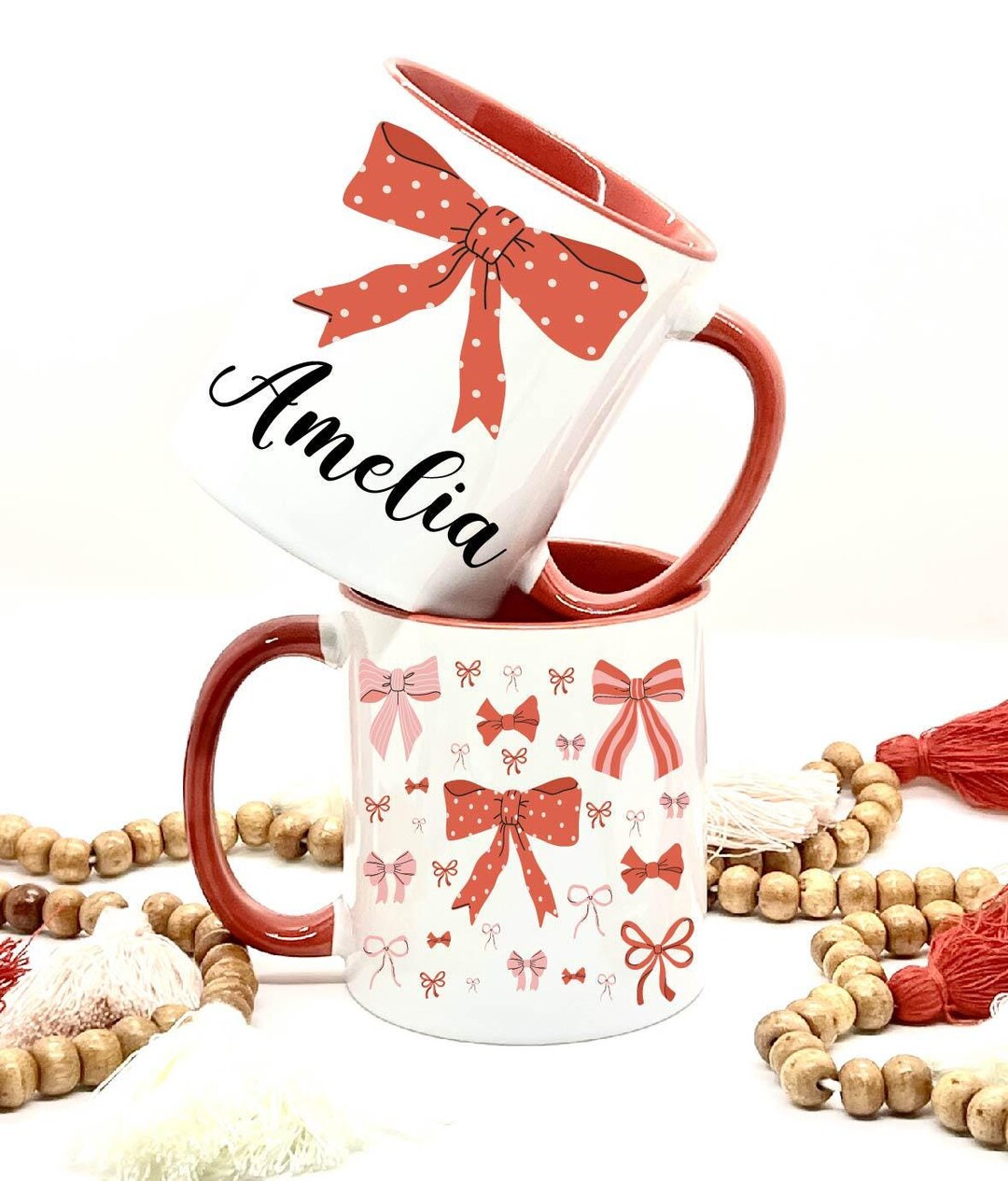 Personalized Coffee Mug With Big Red Bow | Preppy Gifts for Teens | Bow ...