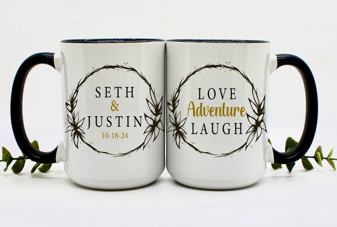 Personalized Coffee Mugs for Wedding Gift | Love Adventure Laugh Mugs ...