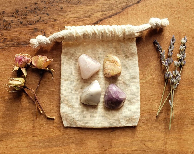 Calming Crystal Set, Kunzite, Crazy Lace Agate, Howlite, Lepidolite ...