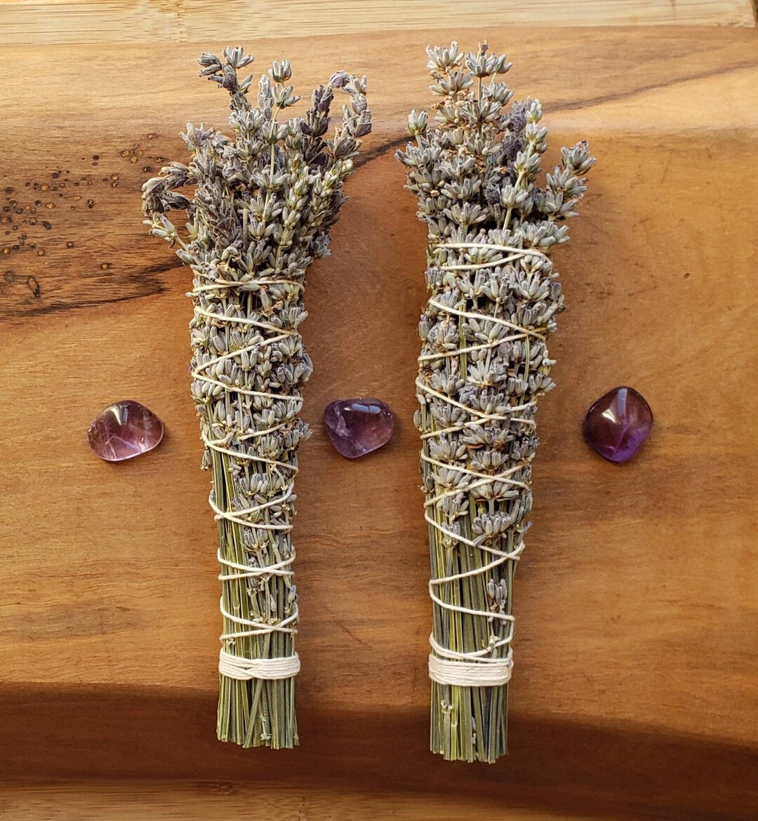 Lavender Smoke Cleansing Wand, Amethyst, Organic, Calming, Smoke Bundle ...