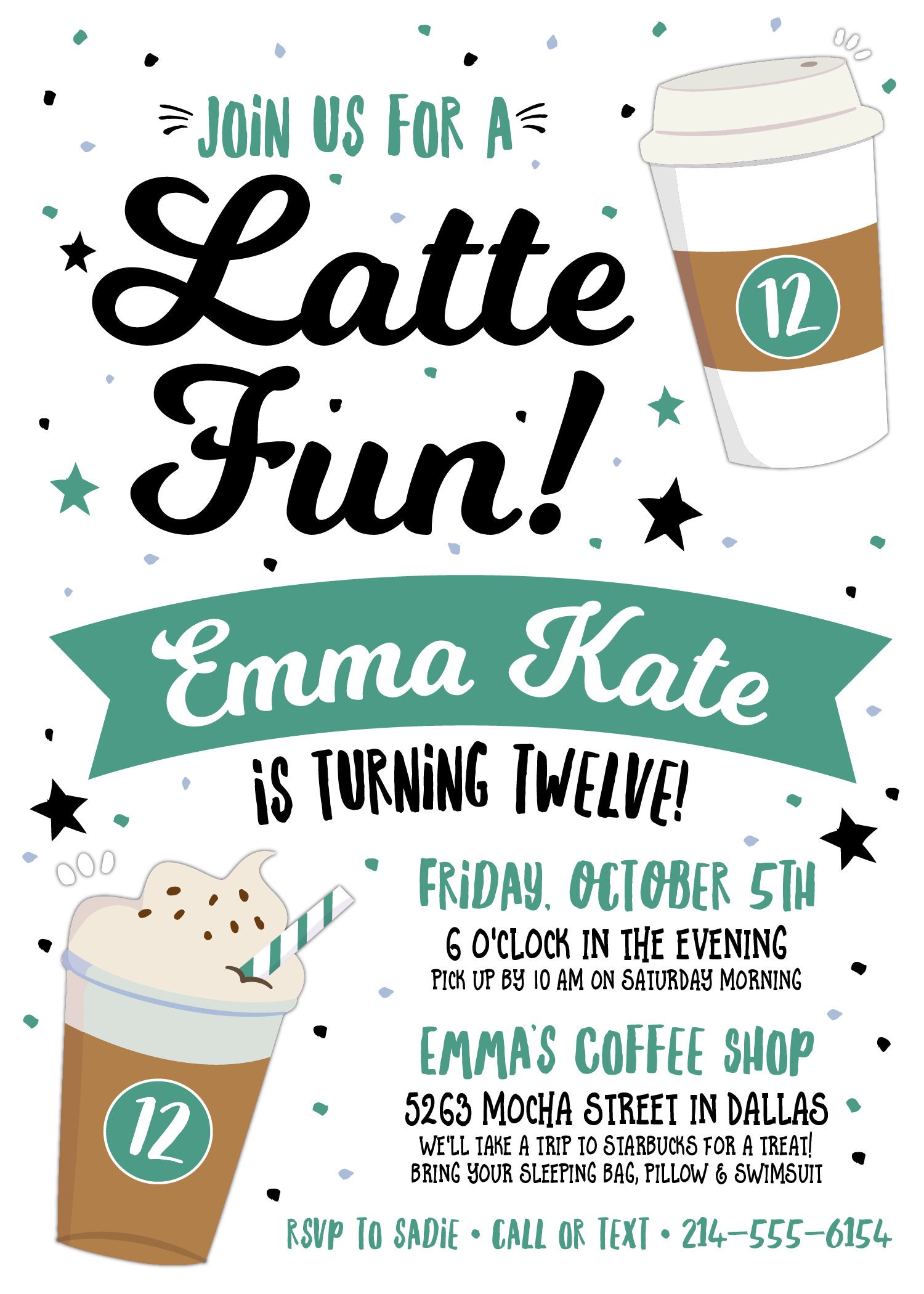 Starbucks-inspired Latte Invitation {PRINTABLE} // Birthday // Tween ...