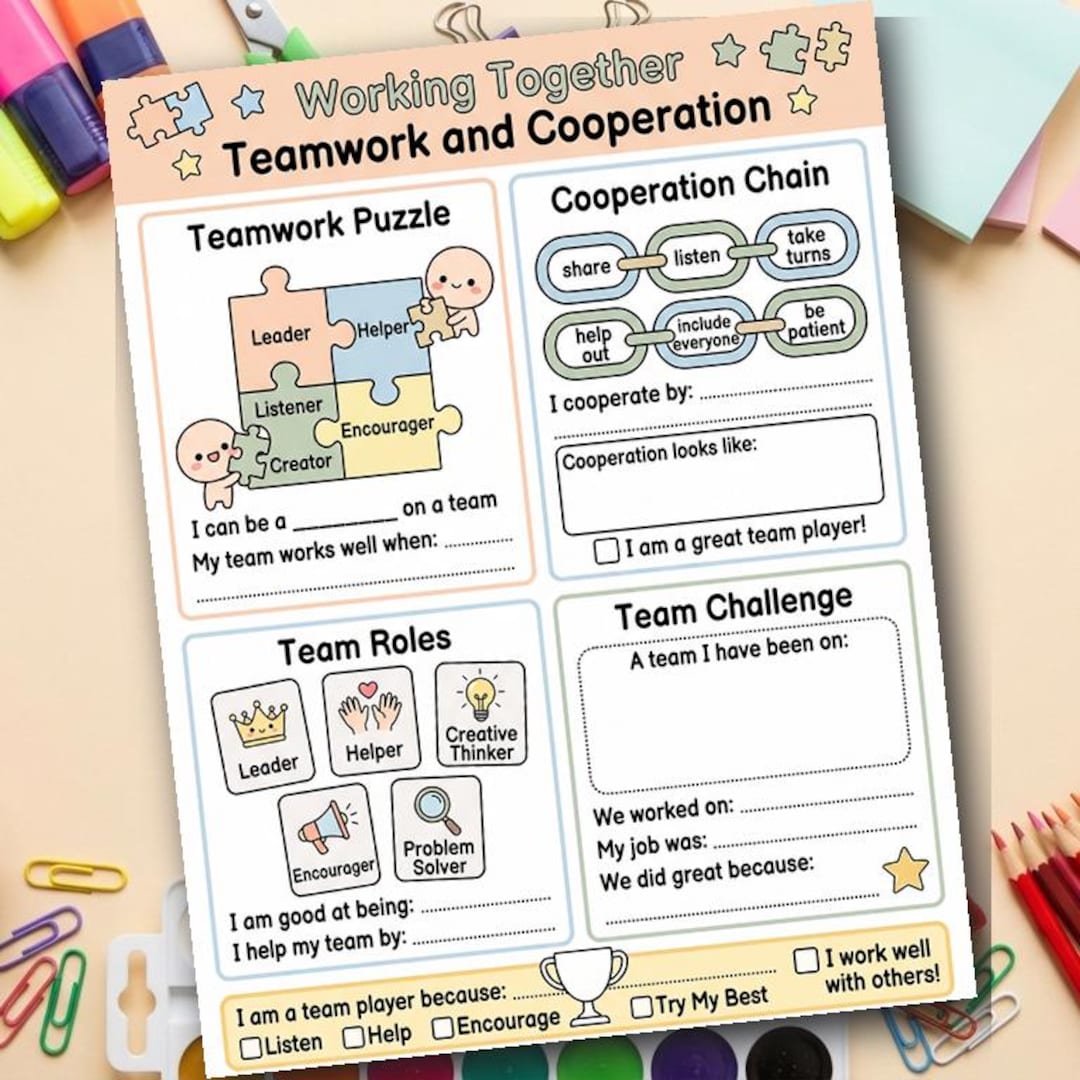 Social Skills Worksheet | Teamwork and Cooperation | SEL Printable ...