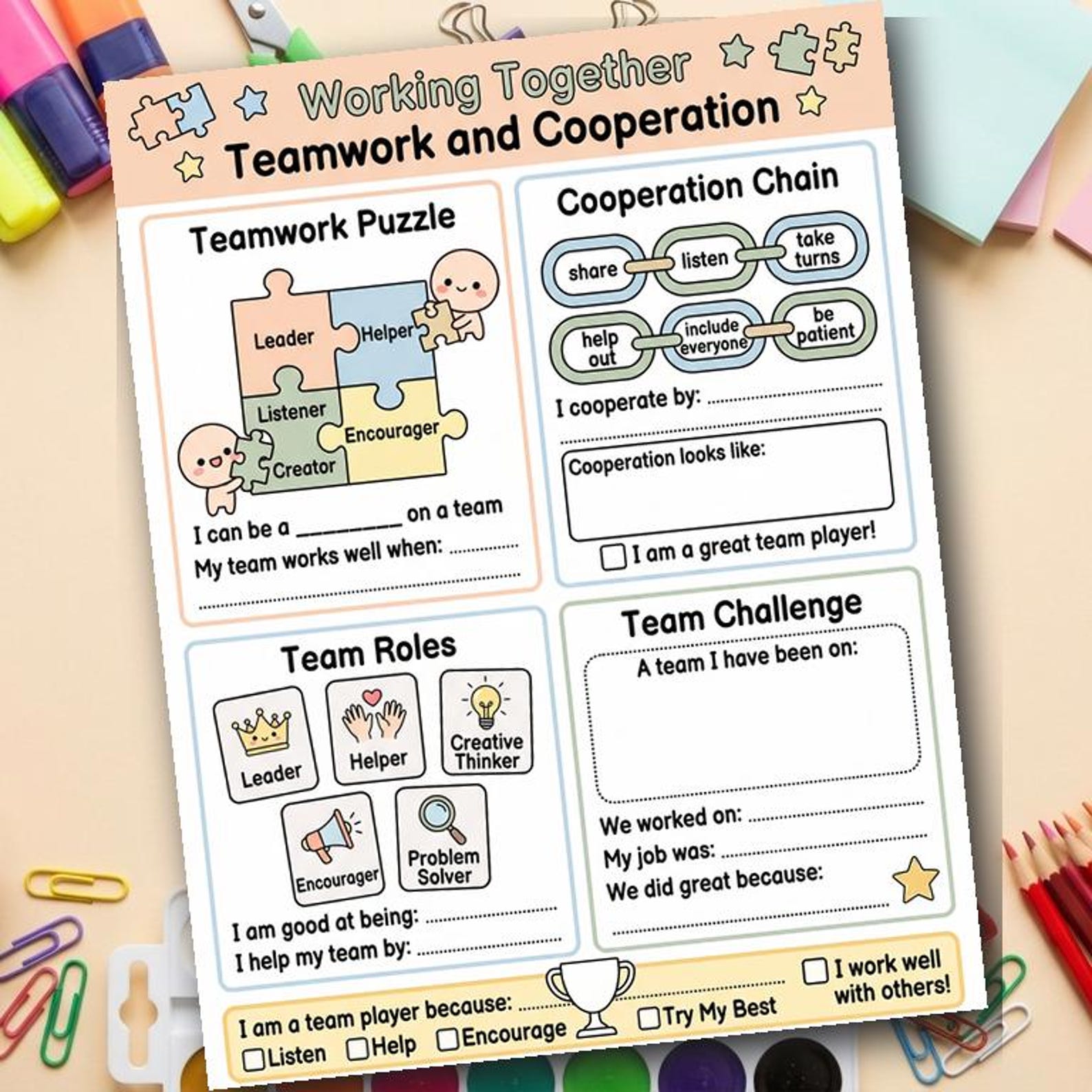 Social Skills Worksheet | Teamwork and Cooperation | SEL Printable ...
