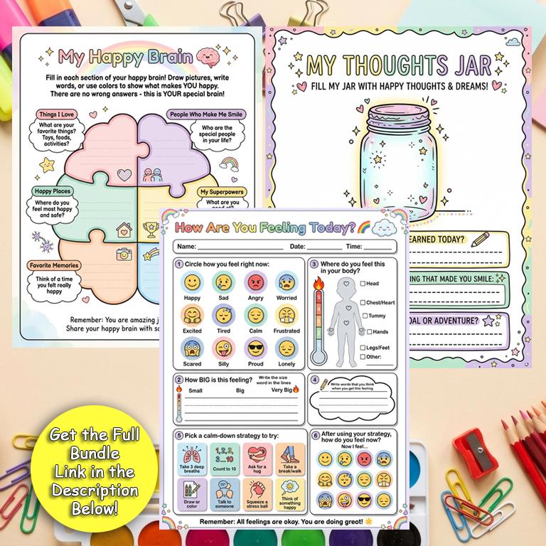 Happy Brain Worksheet for Kids | Brain-shaped Puzzle Reflection ...