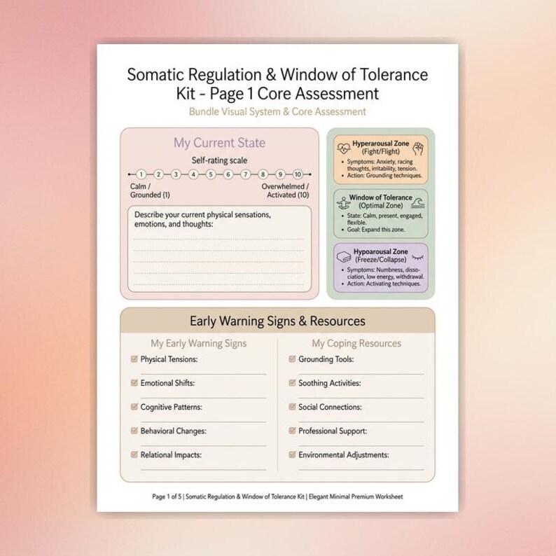 Somatic Exercises & Nervous System Regulation Worksheets | Window of ...