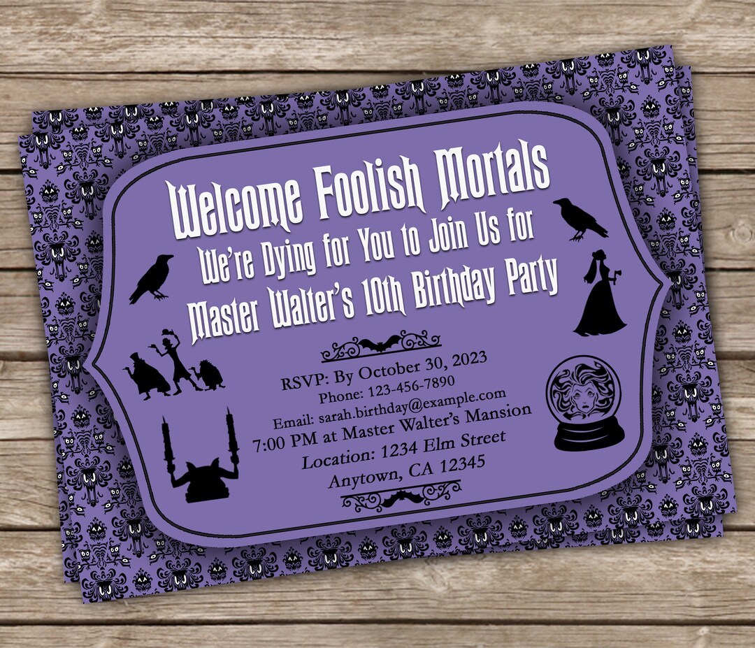 Haunted Mansion Halloween Birthday Party Invitation Gothic Purple Grim ...