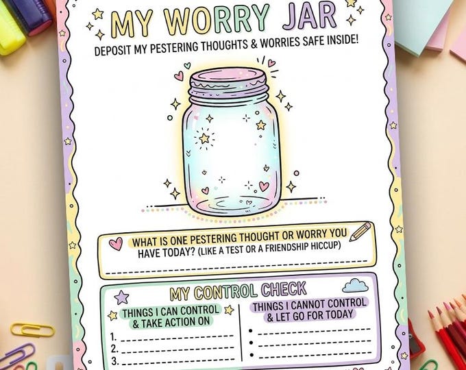 Kids Worry Jar Worksheet | Anxiety Relief for Children | SEL Printable ...