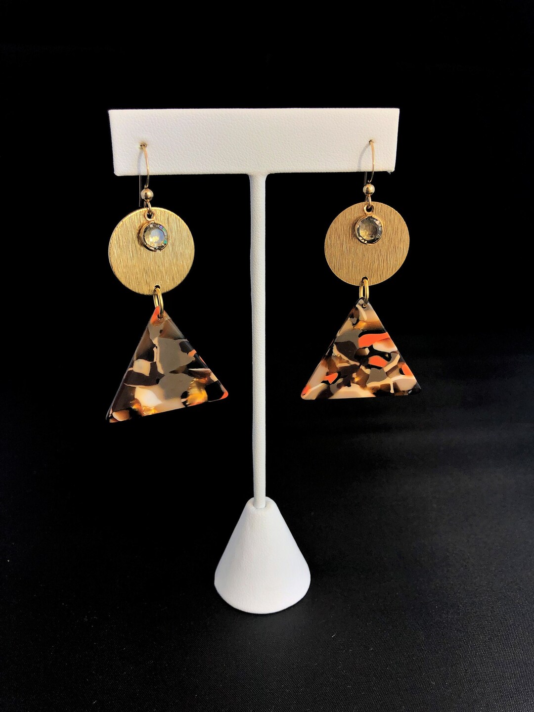 Confetti Orange Brown Tan Tortoise Shell Pattern Acrylic Resin Triangle ...
