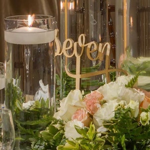 Gold Elegant Wedding Cursive Table Number - Custom Laser Cut Birch Wood ...