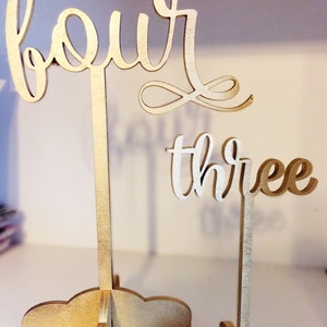 Gold Elegant Wedding Cursive Table Number - Custom Laser Cut Birch Wood ...
