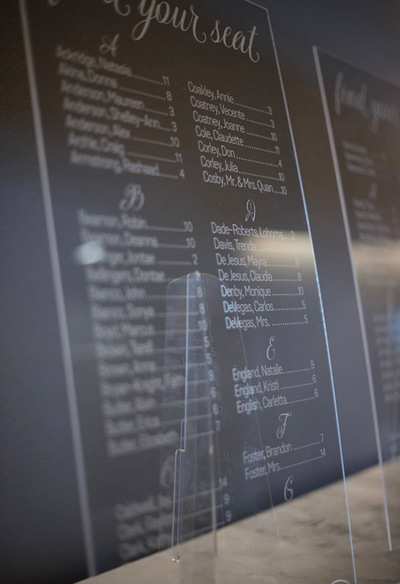 Acrylic Seating Chart Printed Clear Acrylic Seating Chart - Etsy
