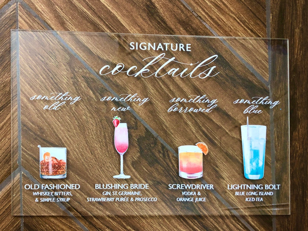 Custom Bar Menu - Signature Cocktail Sign With Drink Illustration ...