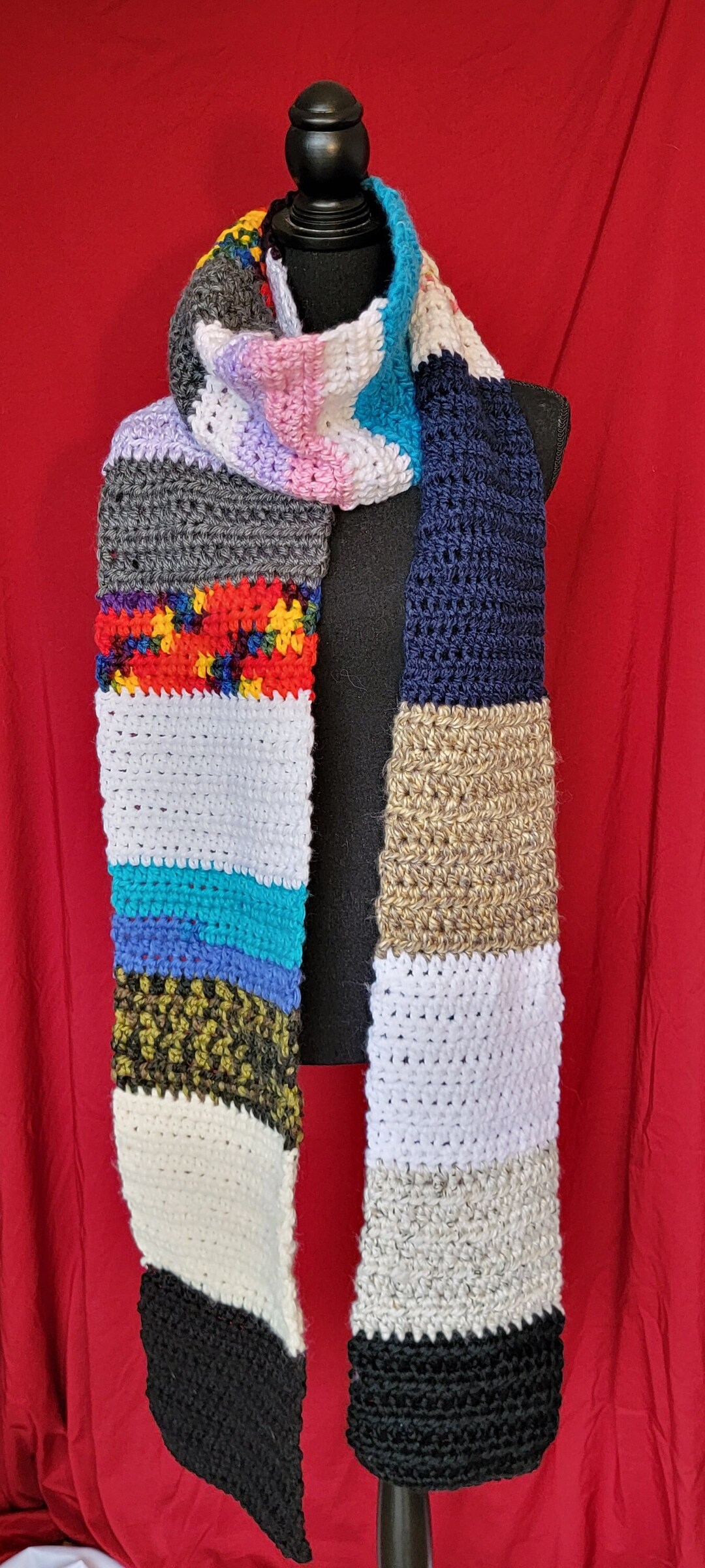 Crochet Scrappy Scarf. Multi-color. Extra Long and Extra Wide. Made ...