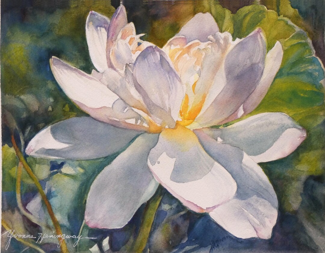White Lotus Mrs. Perry Slocum-original Watercolor Painting in Shades of ...