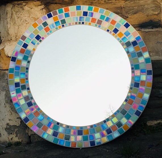 Patchwork Pattern Mosaic Mirror round colourful MADE TO | Etsy
