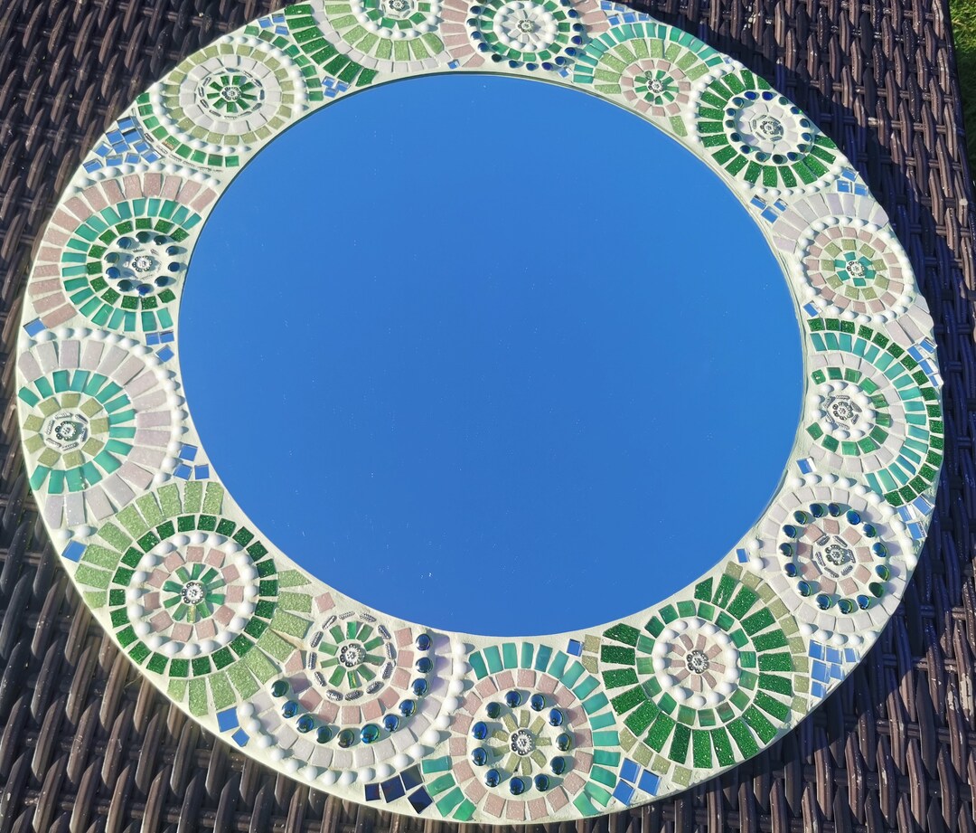 Circles Mosaic Wall Mirror in Green and Pink, 58 Cm Diameter - Etsy