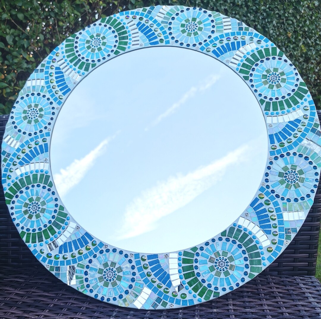 Overlapping Circles Mosaic Wall Mirror in Green and Blue, 58 Cm ...