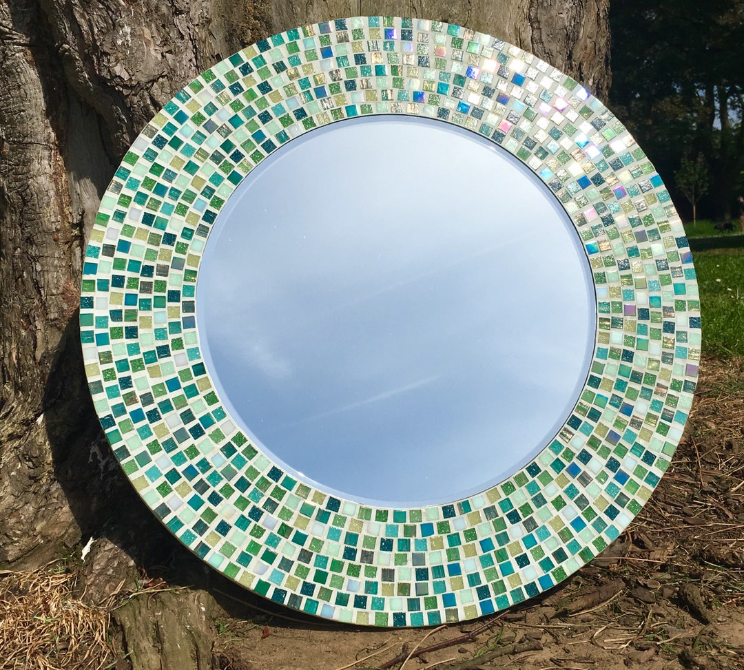 Shades of Green OR Shades of Blue Mosaic Round Wall Mirror - Etsy