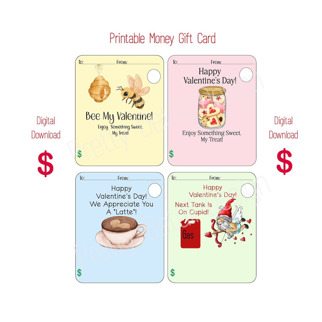 Printable Money Gift Cards, Valentine's Day Gift, Money Card, Teacher ...