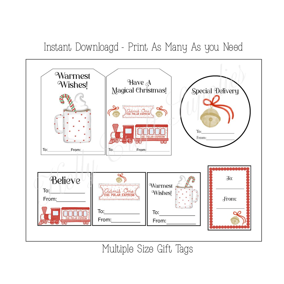 Printable Polar Express Christmas Gift Tags Multiple Sizes - Etsy