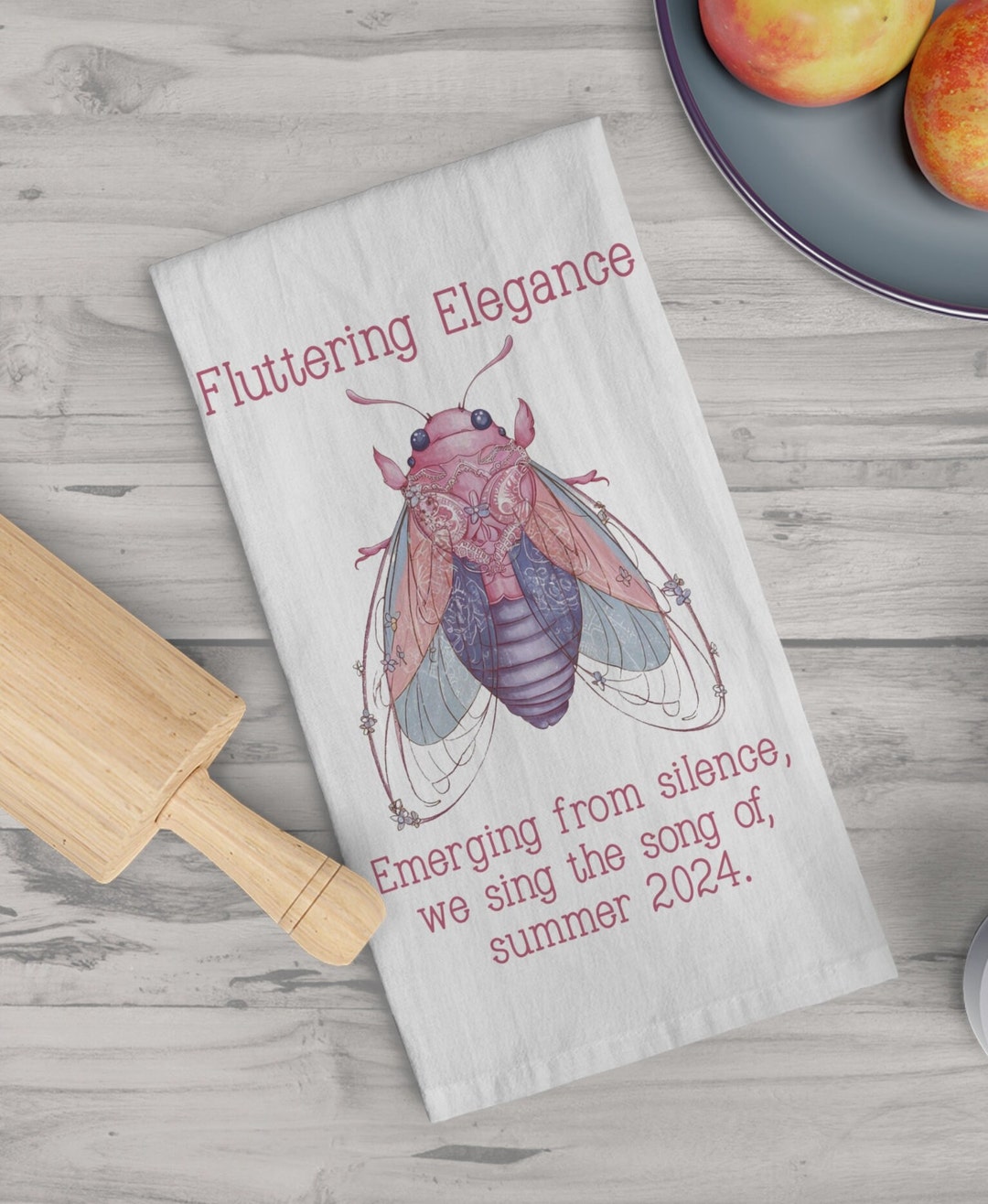 Cicada Tea Towel, Pink Cicada Summer 2024 Gift, Gift for Kitchen, Pink ...