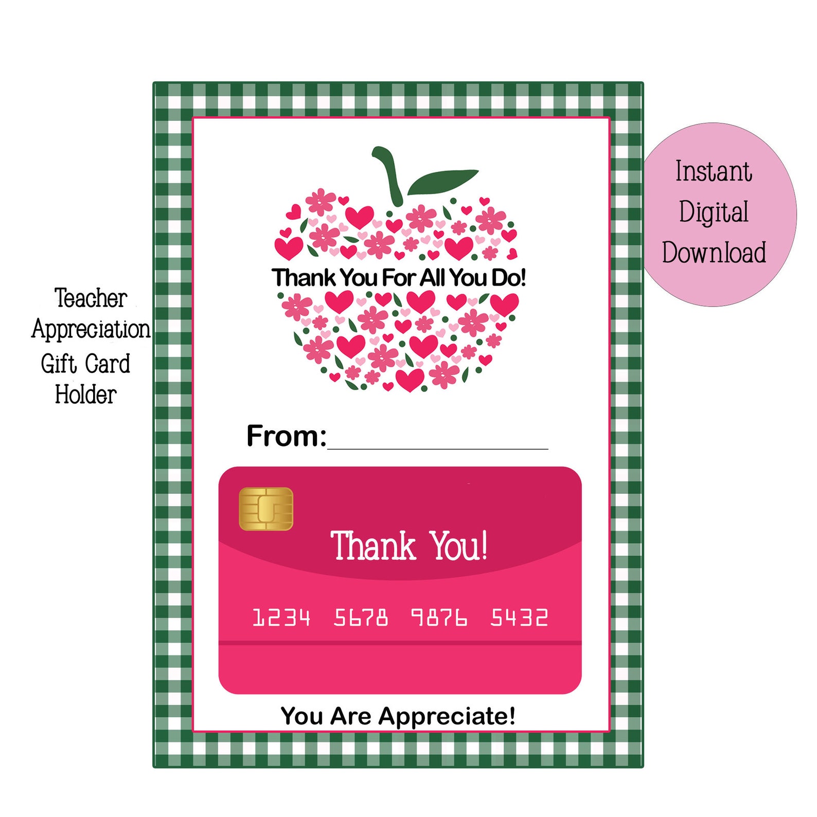 Printable Teacher Appreciation Gift Card Holder Teacher Thank - Etsy