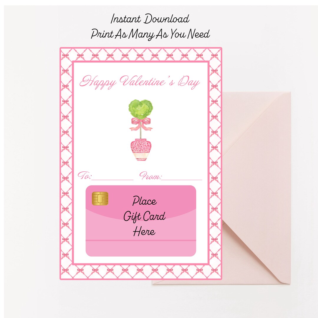 Printable Valentine Gift Card Holder, Heart Topiary Valentine Gift Card ...