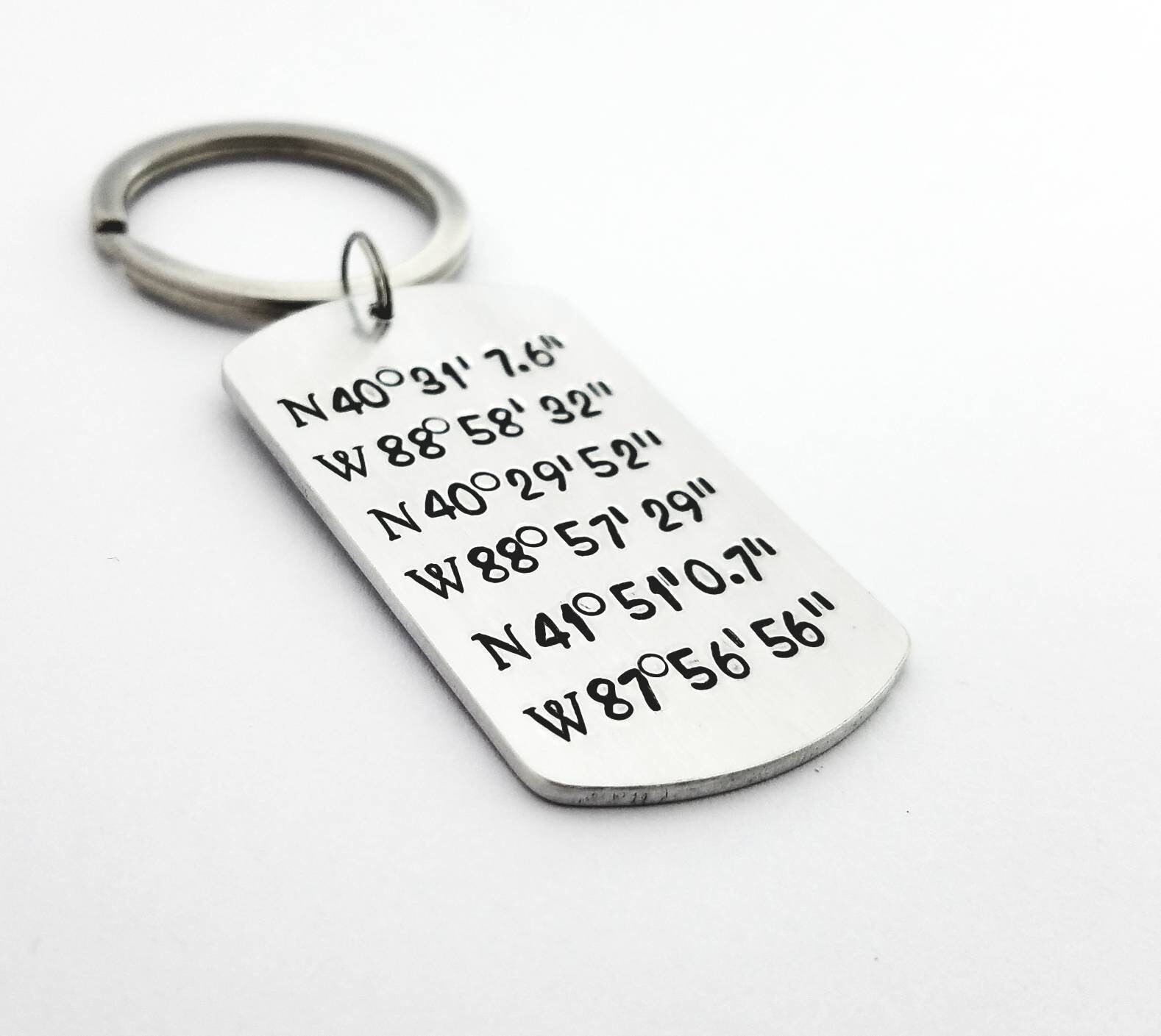 Hand Stamped Geo Coordinate Keychain Location Keychain - Etsy