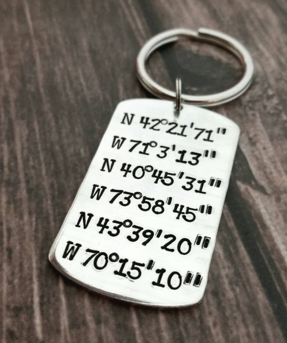 Hand Stamped Geo Coordinate Keychain Location Keychain - Etsy