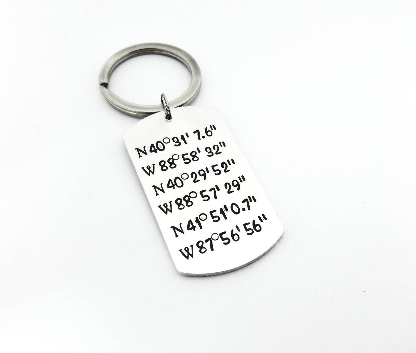 Hand Stamped Geo Coordinate Keychain Location Keychain - Etsy