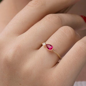 Open Ring - Pink Ruby - Adjustable Stacking Ring - Red Gemstone - July ...