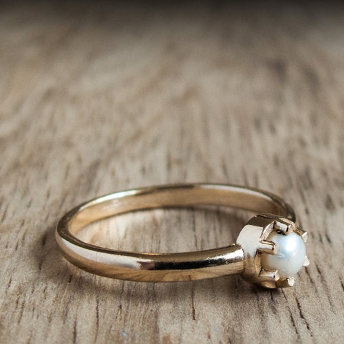 Gold Pearl Ring Setting Simple Pearl Ring White Pearl - Etsy