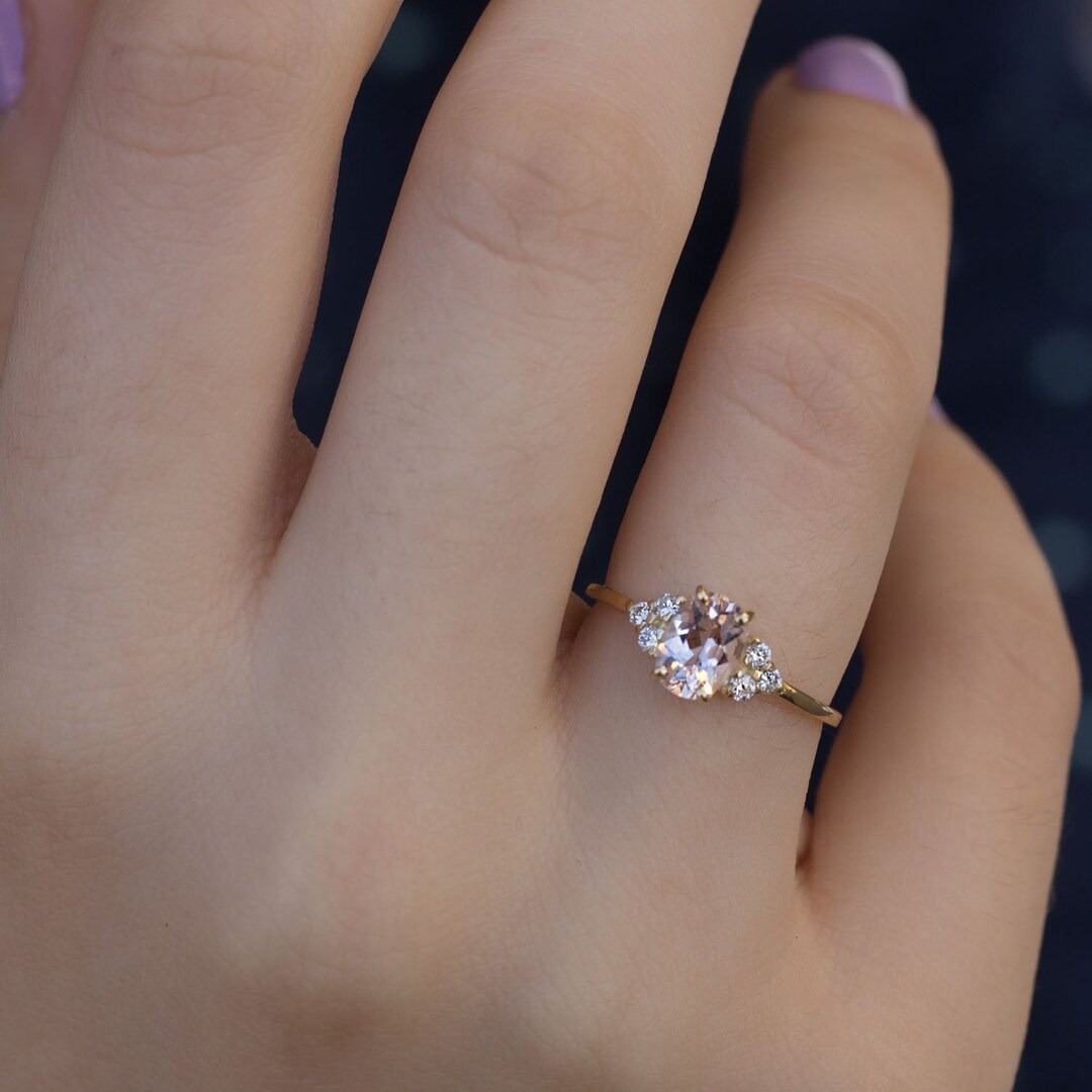 Morganite Ring, Morganite and Diamond Ring, Engagement Ring, Unique ...