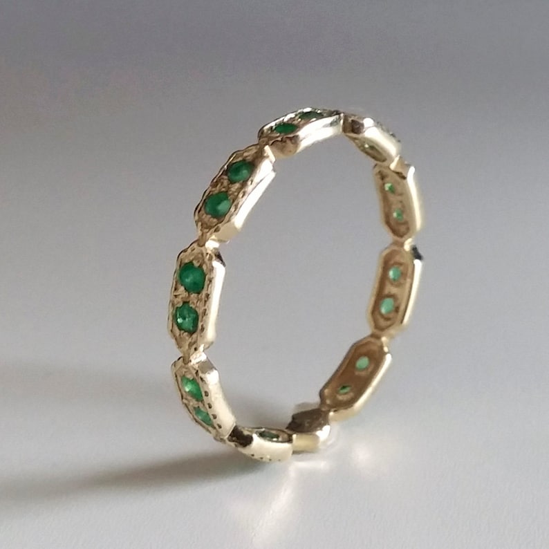 Emerald Eternity Ring Green Stone Ring Thin Band Dainty - Etsy