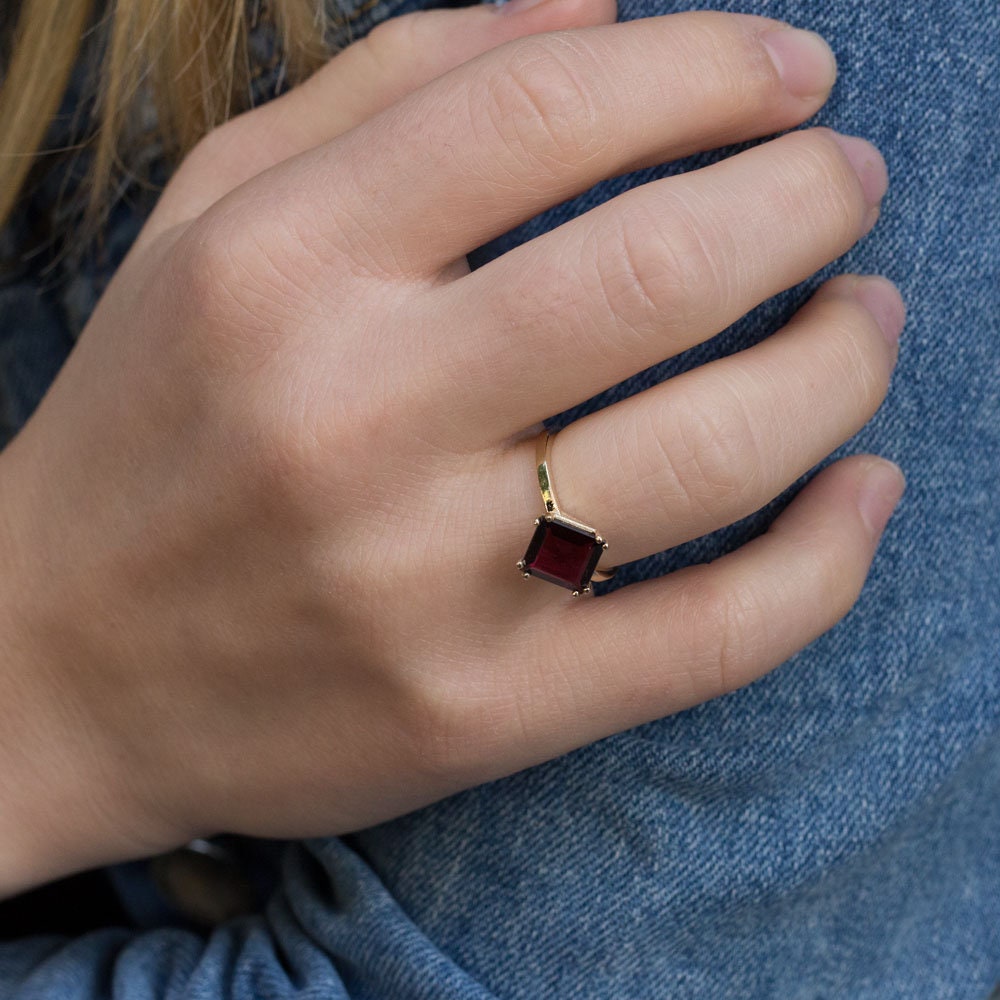 Garnet Ring / Gemstone Ring / Garnet Jewelry / Art Deco / - Etsy