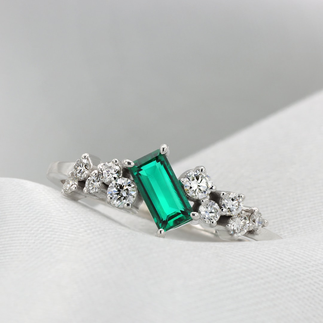 Emerald Ring, Promise Ring, Diamond Ring, Emerald and Diamond Ring ...