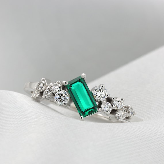 Emerald Ring Promise Ring Diamond Ring Emerald and Diamond - Etsy