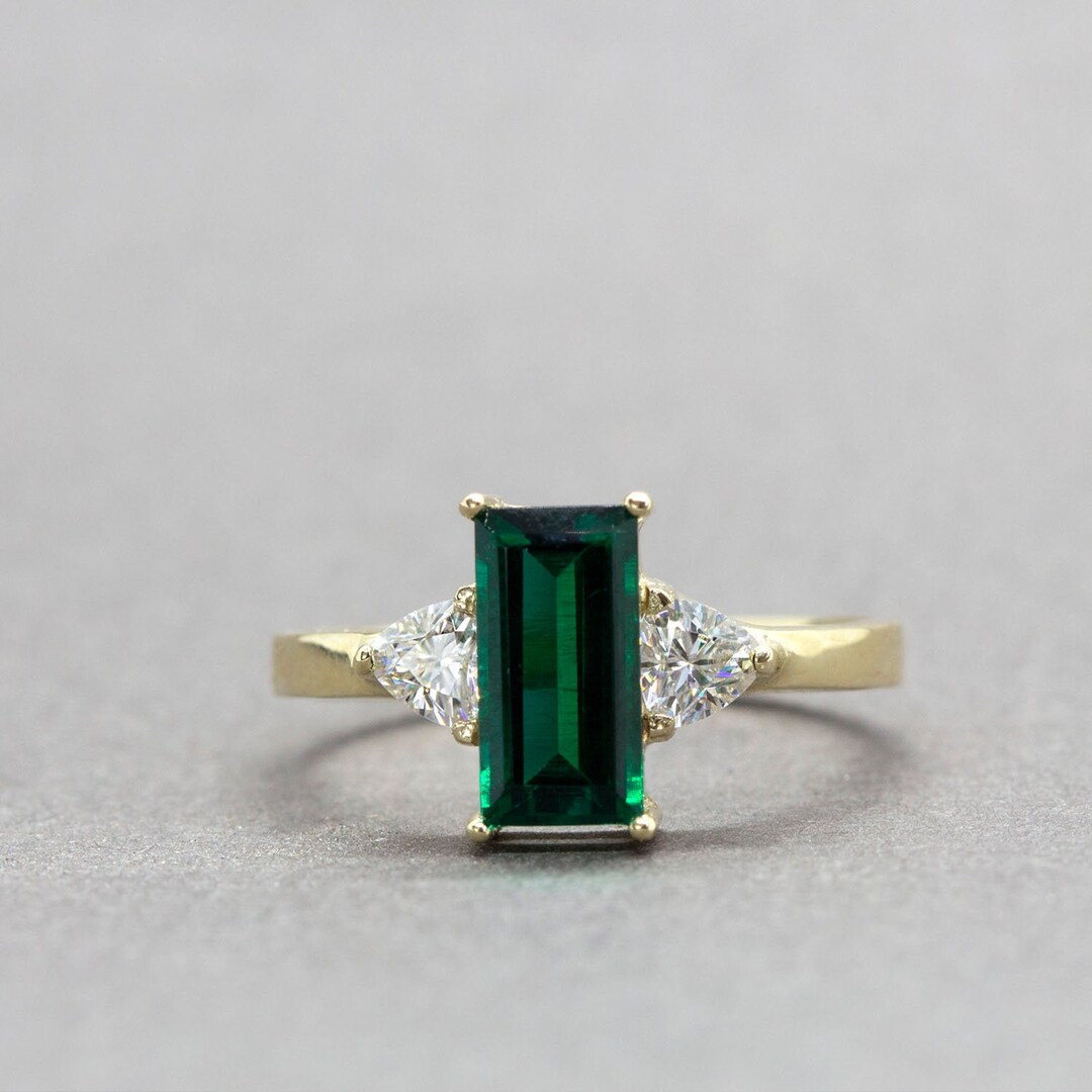 Emerald Baguette Ring, Emerald and Diamond, Emerald and Moissanite, Art ...