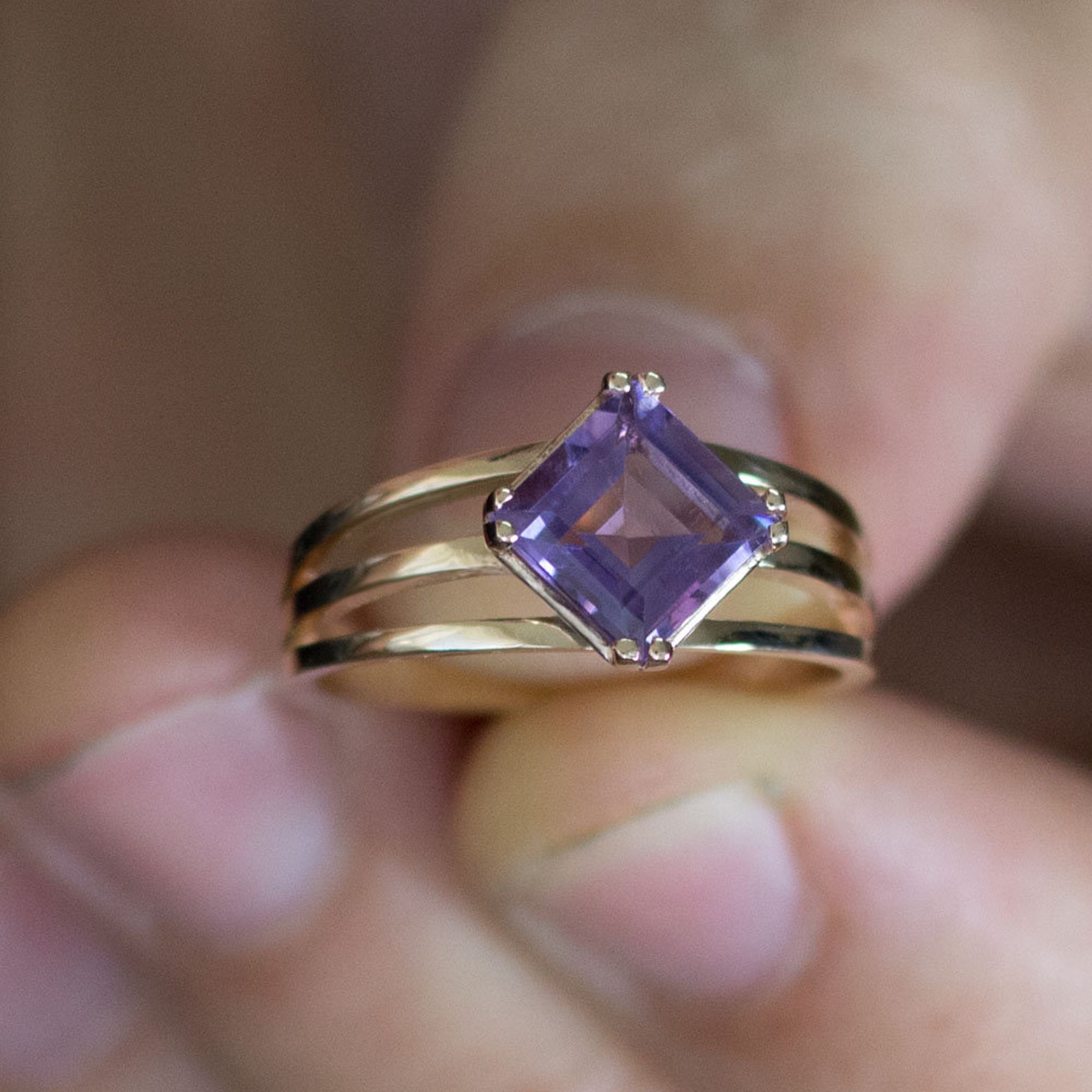 Amethyst - Princess Cut - Solitaire Gold Ring - Anniversary Ring ...