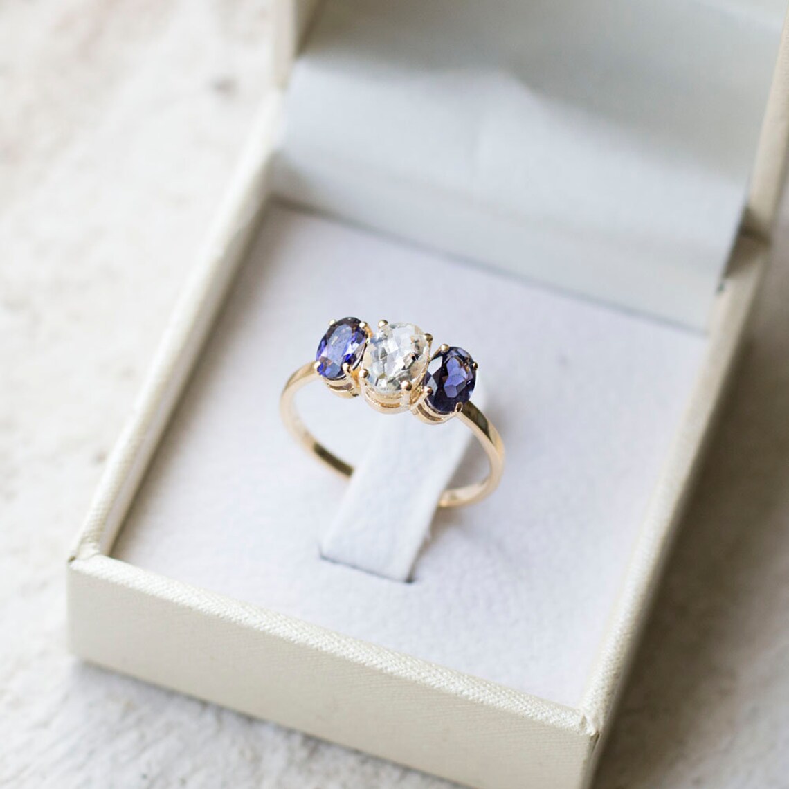 Oval White Sapphire and Iolite Ring Sapphire and Iolite Oval | Etsy