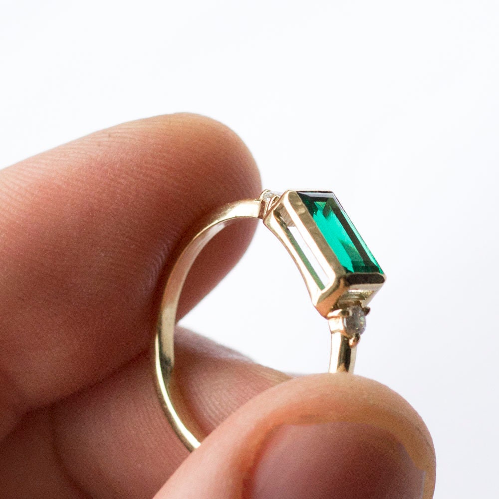 Baguette Emerald and Diamond Ring, Baguette Emerald, Round Diamonds ...
