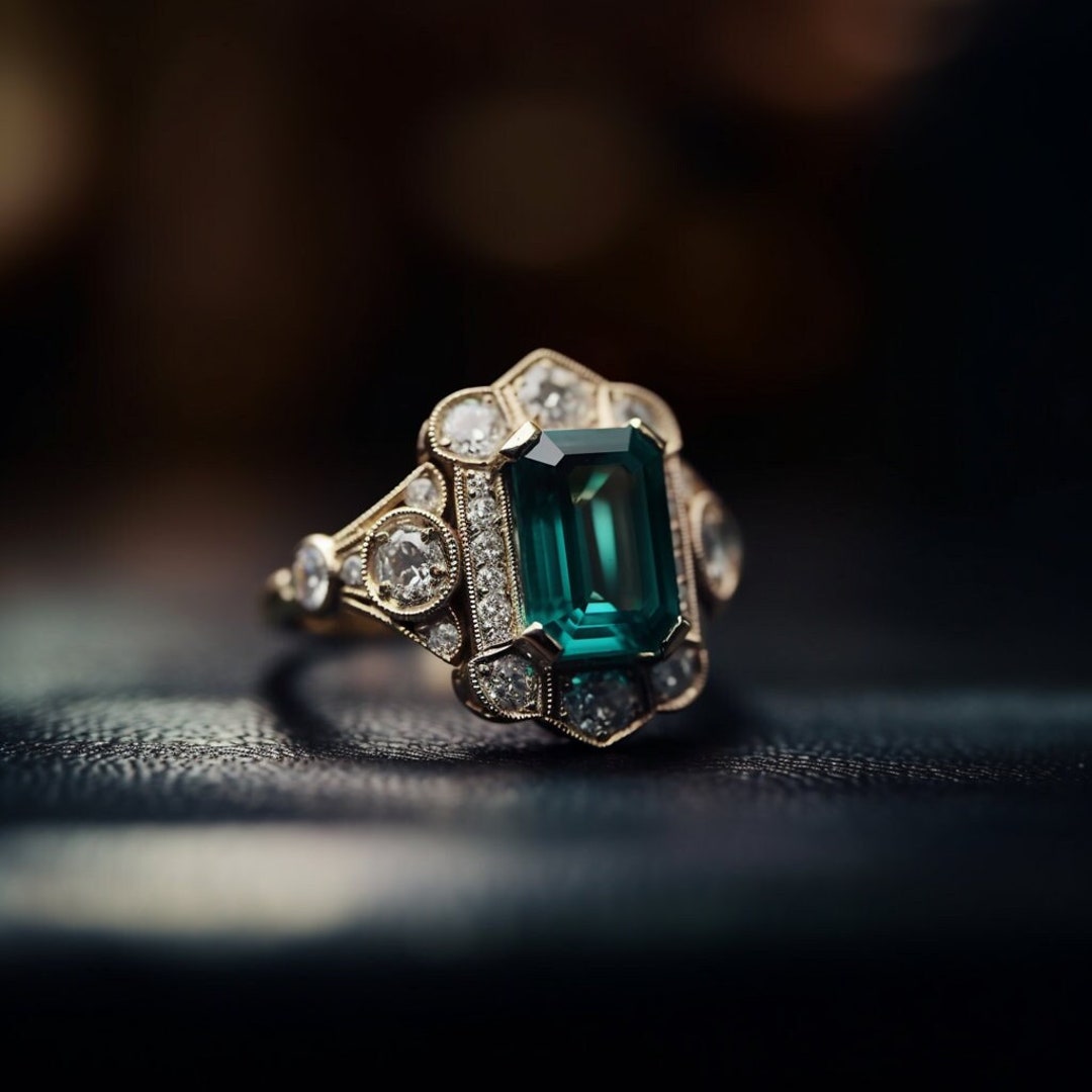 Emerald Vintage Ring - Diamond Ring - Vintage Jewelry - Emerald Jewelry ...