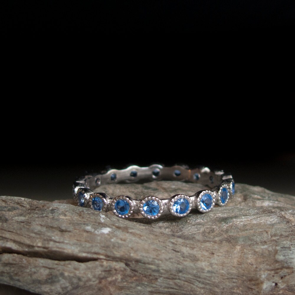 Silver Blue Topaz Ring Eternity Ring Light Blue Stone - Etsy