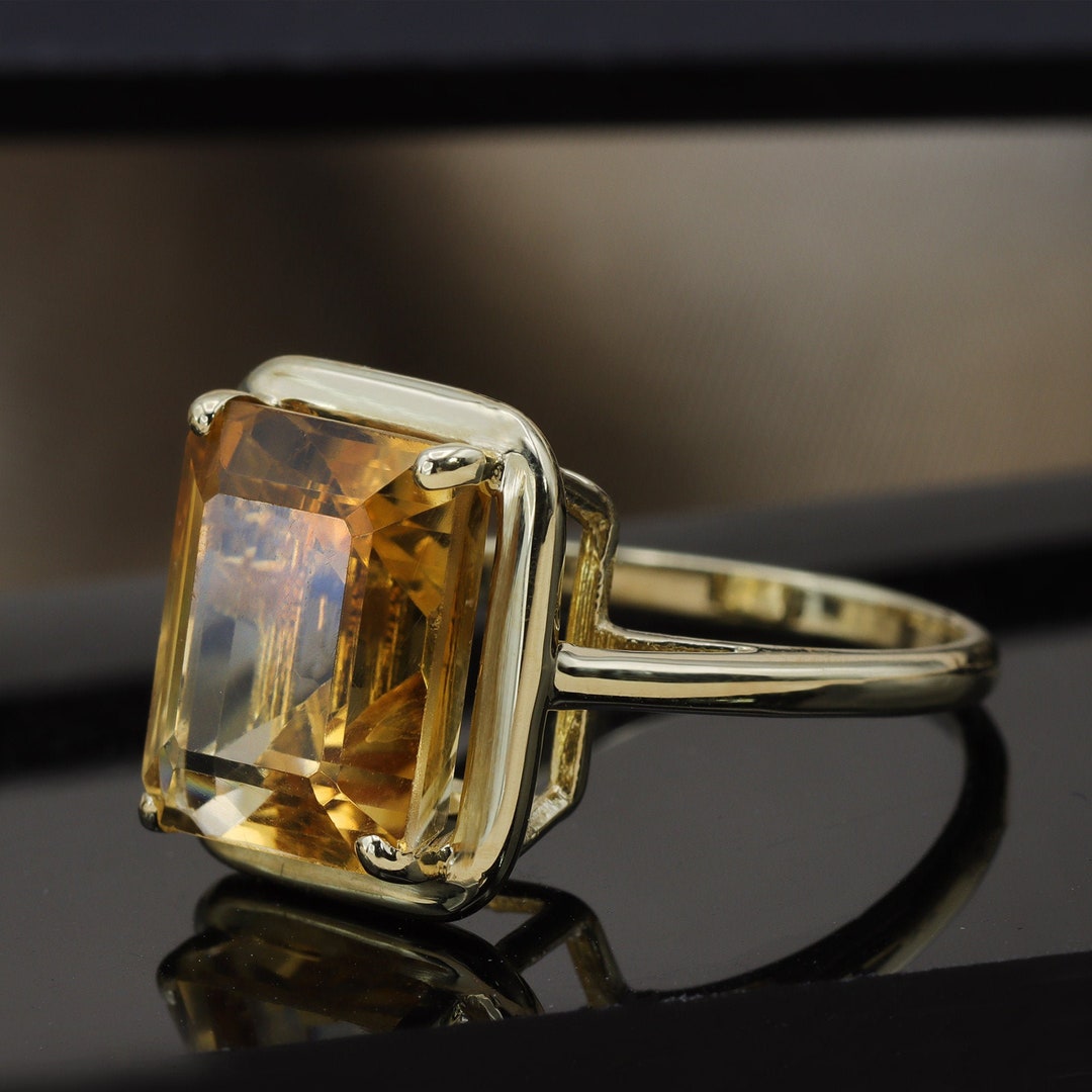 Citrine Solitaire Ring , Yellow Citrine Ring, Citrine Jewelry, Yellow ...