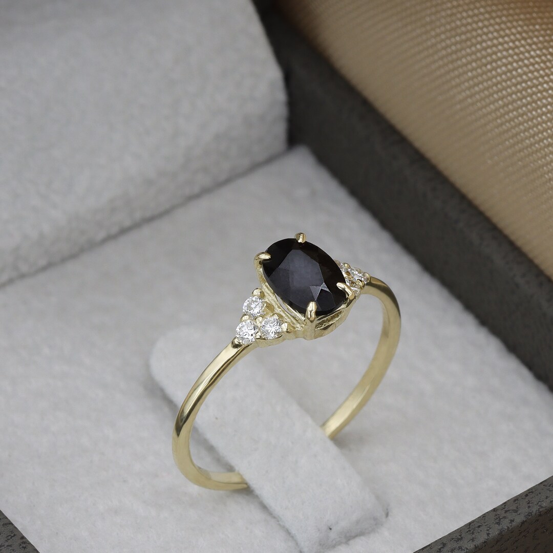 Black Onyx Ring, Black Onyx and Diamond Ring, Engagement Ring, Unique ...