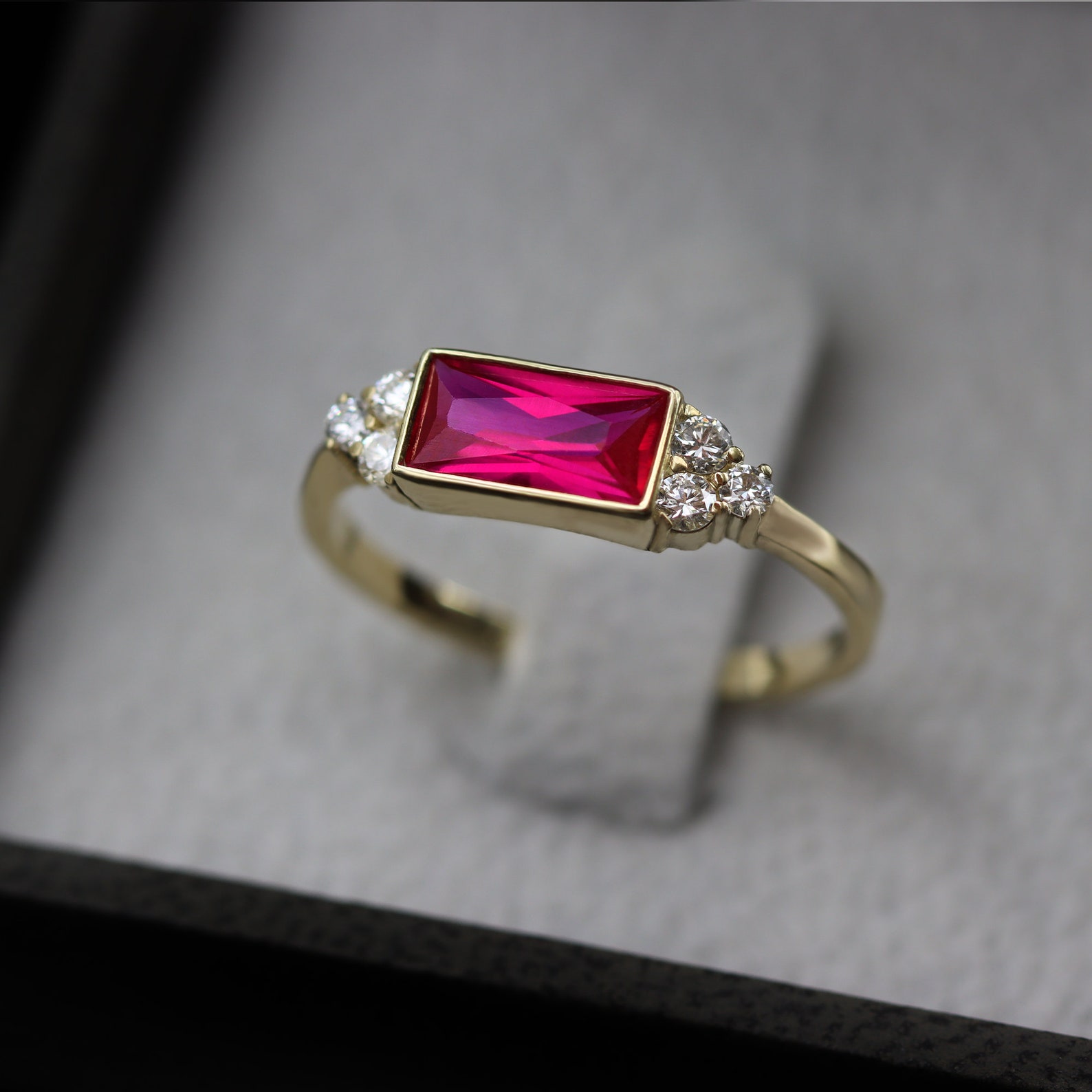 Baguette Ruby and Diamond Ring Baguette Ruby Round Diamonds. - Etsy
