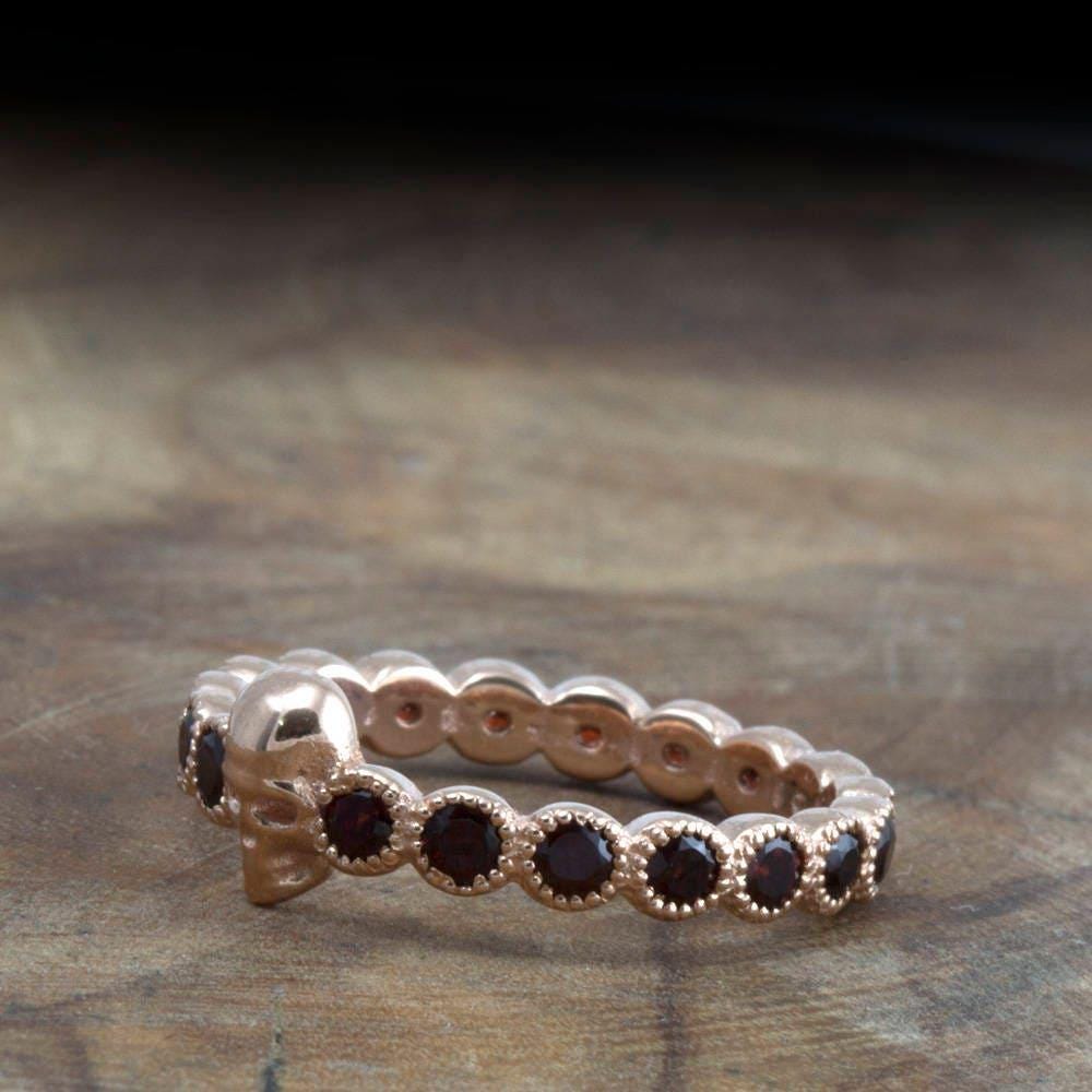 Skull Ring - Eternity Skull Ring - Skeleton - Garnet Ring - Etsy